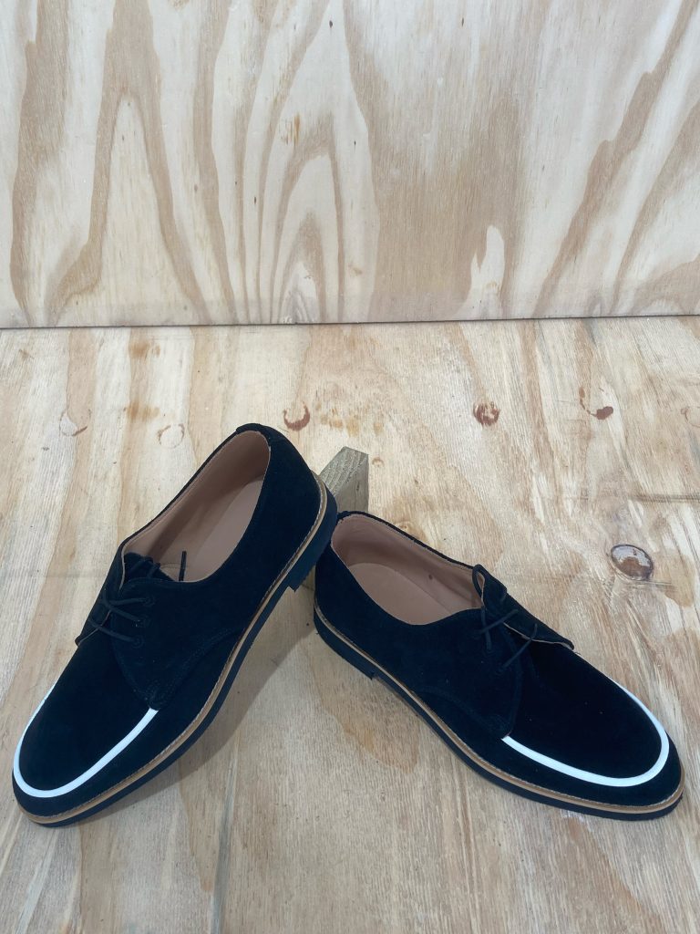 B Gibson – Navy Blue Suede and White Piping – Colin Johnson Shoes